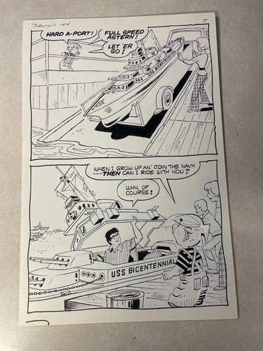 DENNIS THE MENACE #144 original art NAVY BATTLESHIP FULL SPEED ASTERN ...