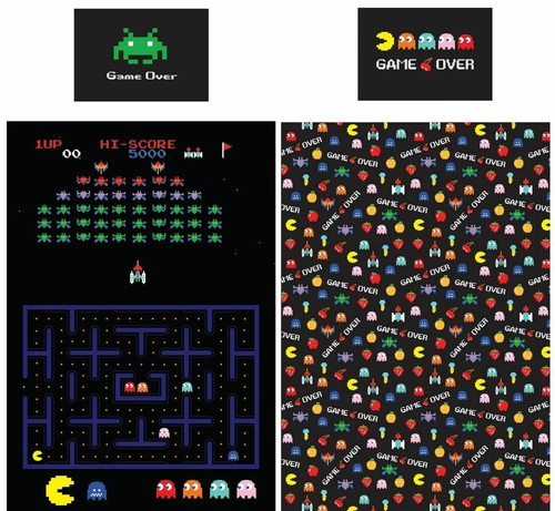 RETRO GAMES SPACE INVADERS SINGLE DUVET BEDDING SET PAC-MAN REVERSIBLE ...