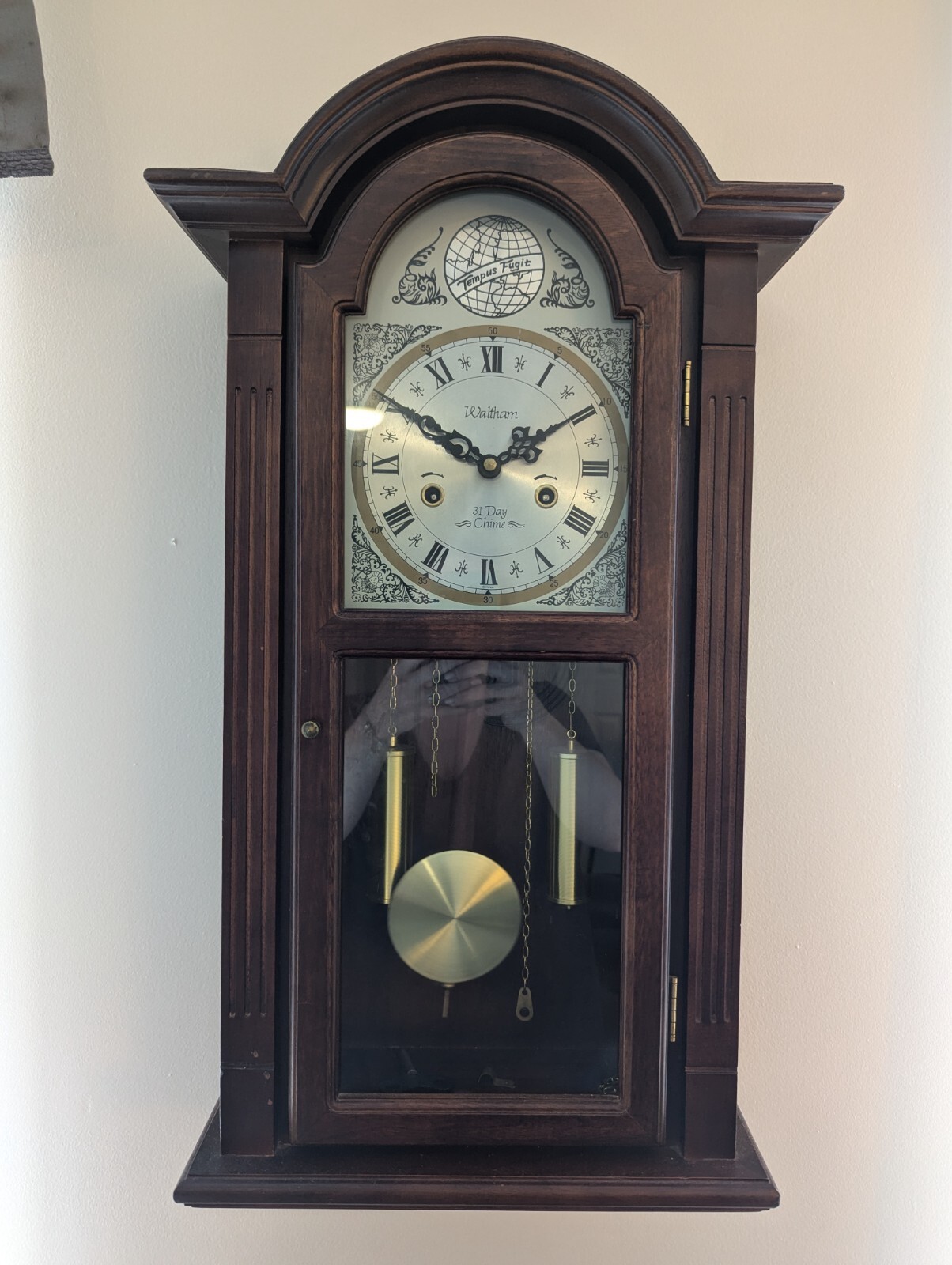 Waltham 31 Day Chime 26" Wall Clock Tempus Fugit Pendulum | eBay