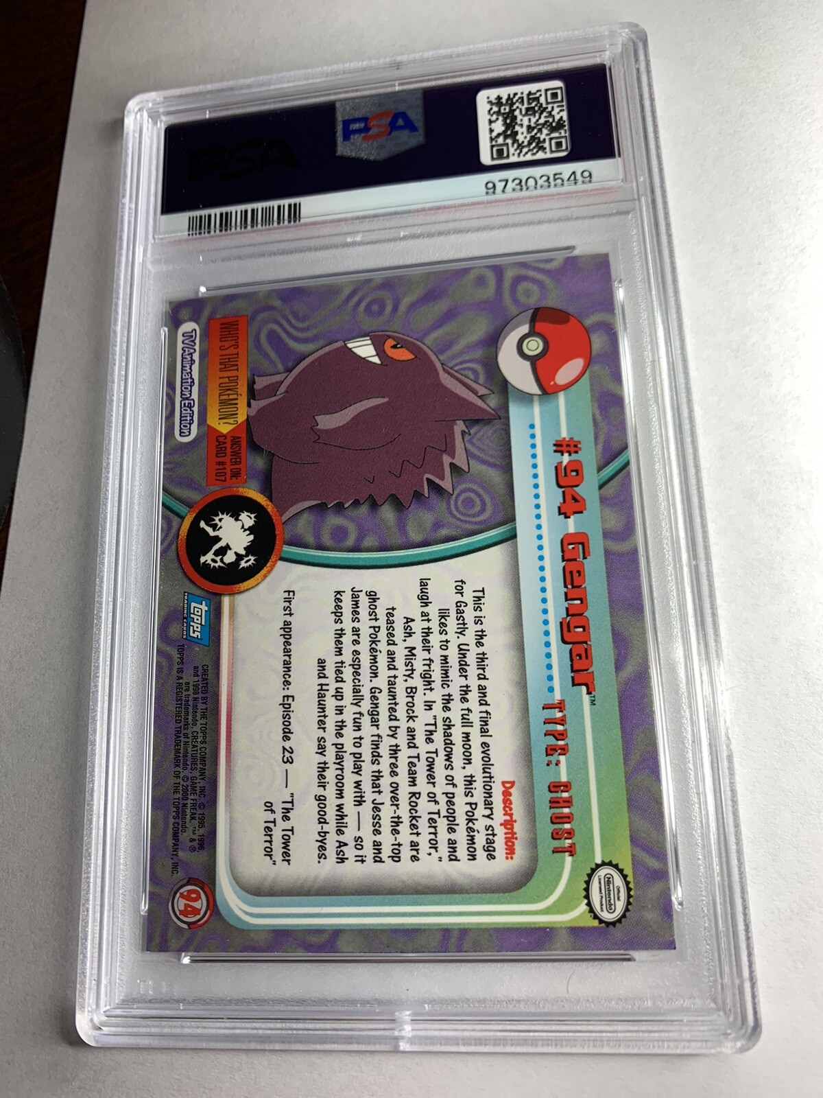 2000 Topps Pokemon TV #94 Gengar Animation Series 2 PSA 9 MINT | eBay