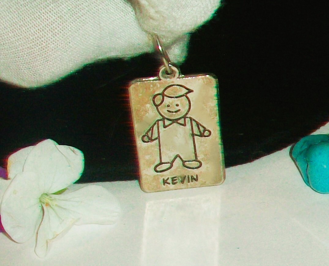 Vintage Sterling Silver Dog Tag KEVIN Necklace Pendant Large 1" Charm ...
