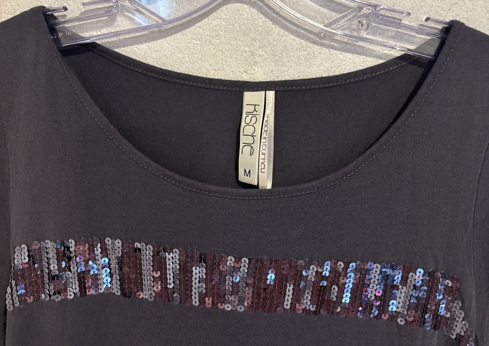 Kische Women's Tunic Top Black Striped Sequins Crew Neck Short Sleeve ...