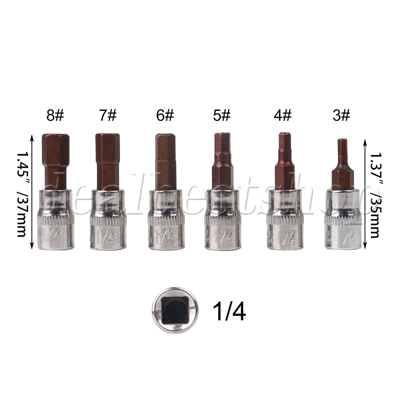 6PCS 1/4inch S2 Steel Allen Key Drive Metric Hex Bit Socket Set 3-8mm ...