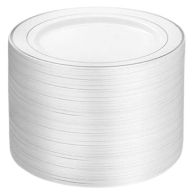 100 Pack Disposable White Plastic Party Plates Heavy Duty 10" Plates ...