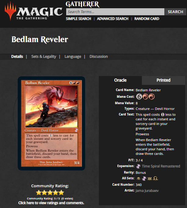 2021 MTG Magic the Gathering Time Spiral Remastered #340 Bedlam Reveler ...