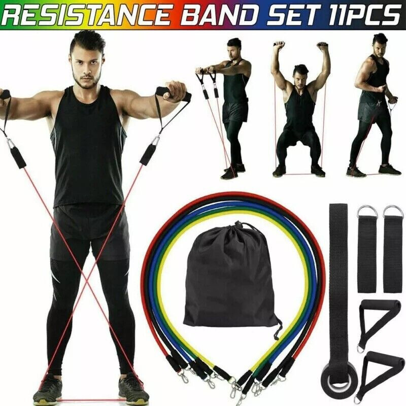 11 PCS Resistance Band Set Yoga Pilates Abs Exercise Fitness Tube ...