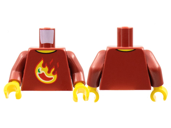 LEGO Minifigure Dark Red Torso Flaming Hot Chili Pepper Shirt on Fire ...