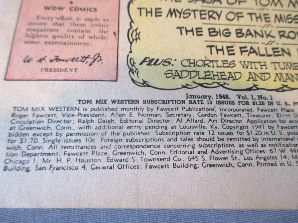 1948- TOM MIX WESTERN COMIC BOOK NO.1 1ST ISSUE- COWBO -FAWCETT GOLDEN ...
