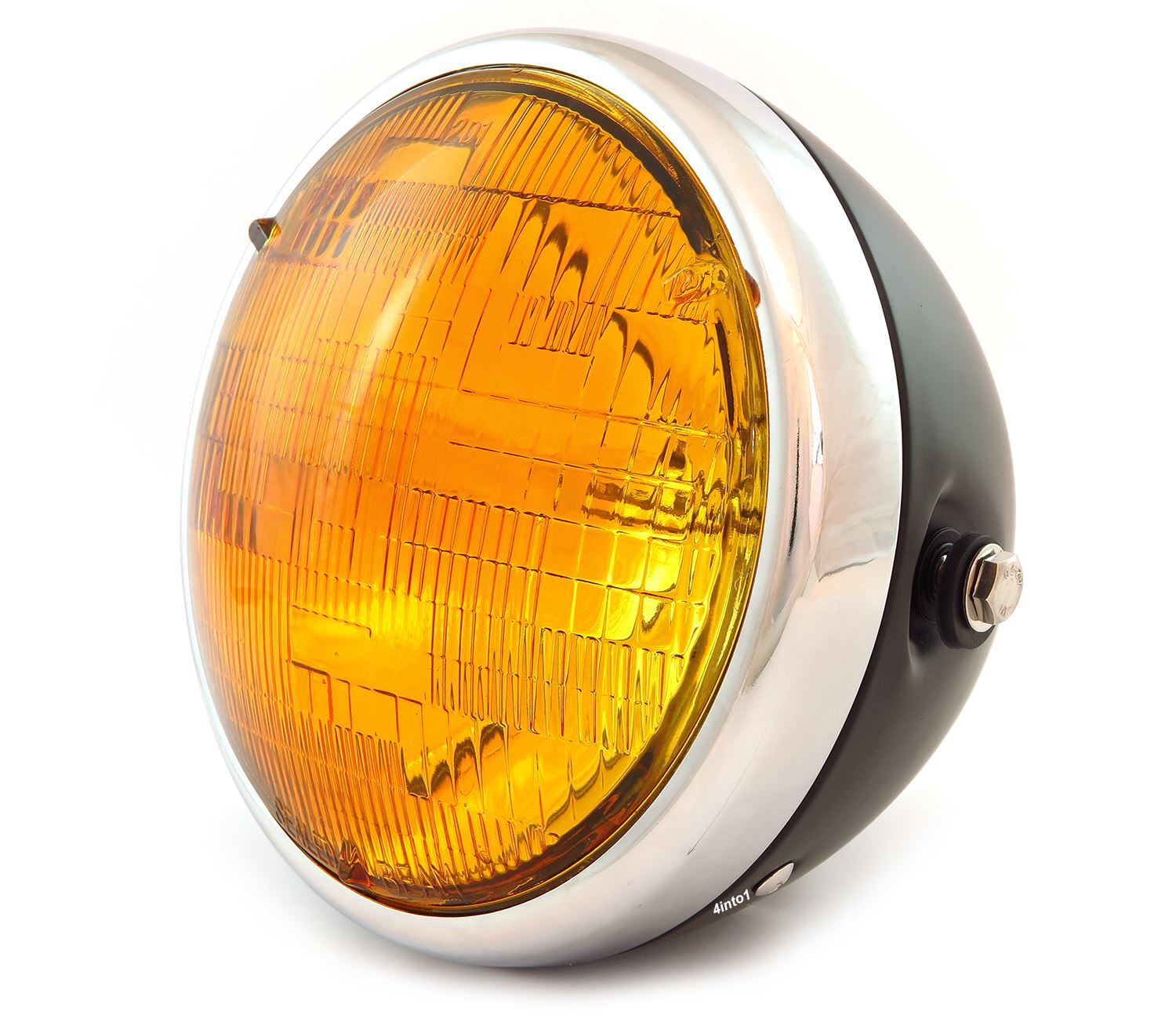7" Custom Side Mount Motorcycle Headlight - Matte Black Chrome Amber H4 ...