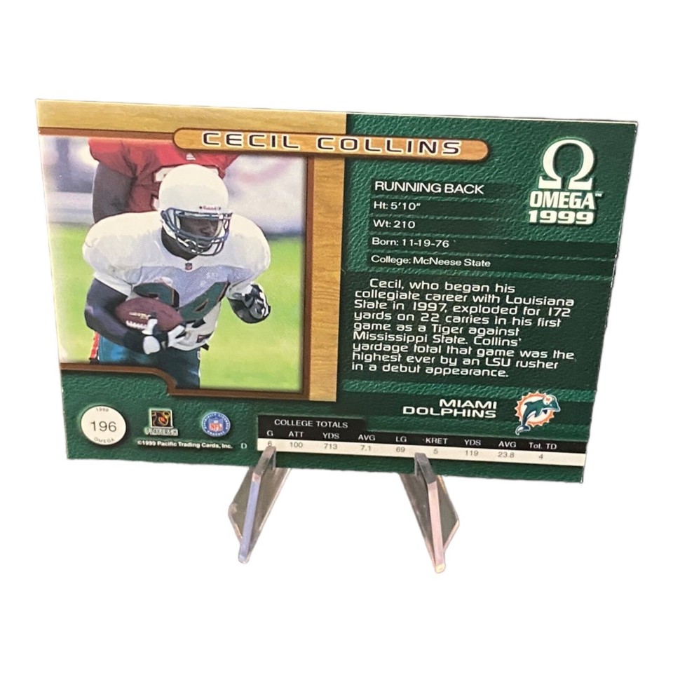 1999 Pacific Omega #196 Cecil Collins Miami Dolphins RC | eBay