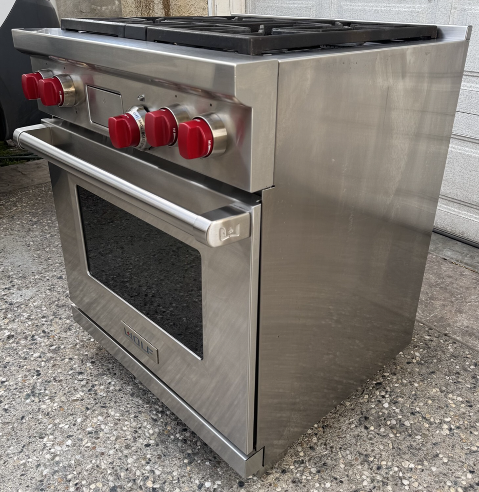 Wolf DF304 - 30" PRO Dual Fuel Range 4 Burners Stainless Red Knobs | eBay
