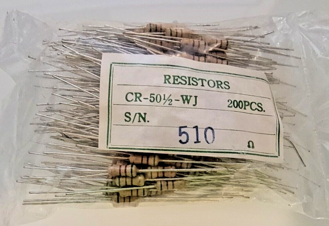 510 OHM RESISTOR - Axial Carbon Film - 200 Pack - 5% Tolerance - 0.5 ...