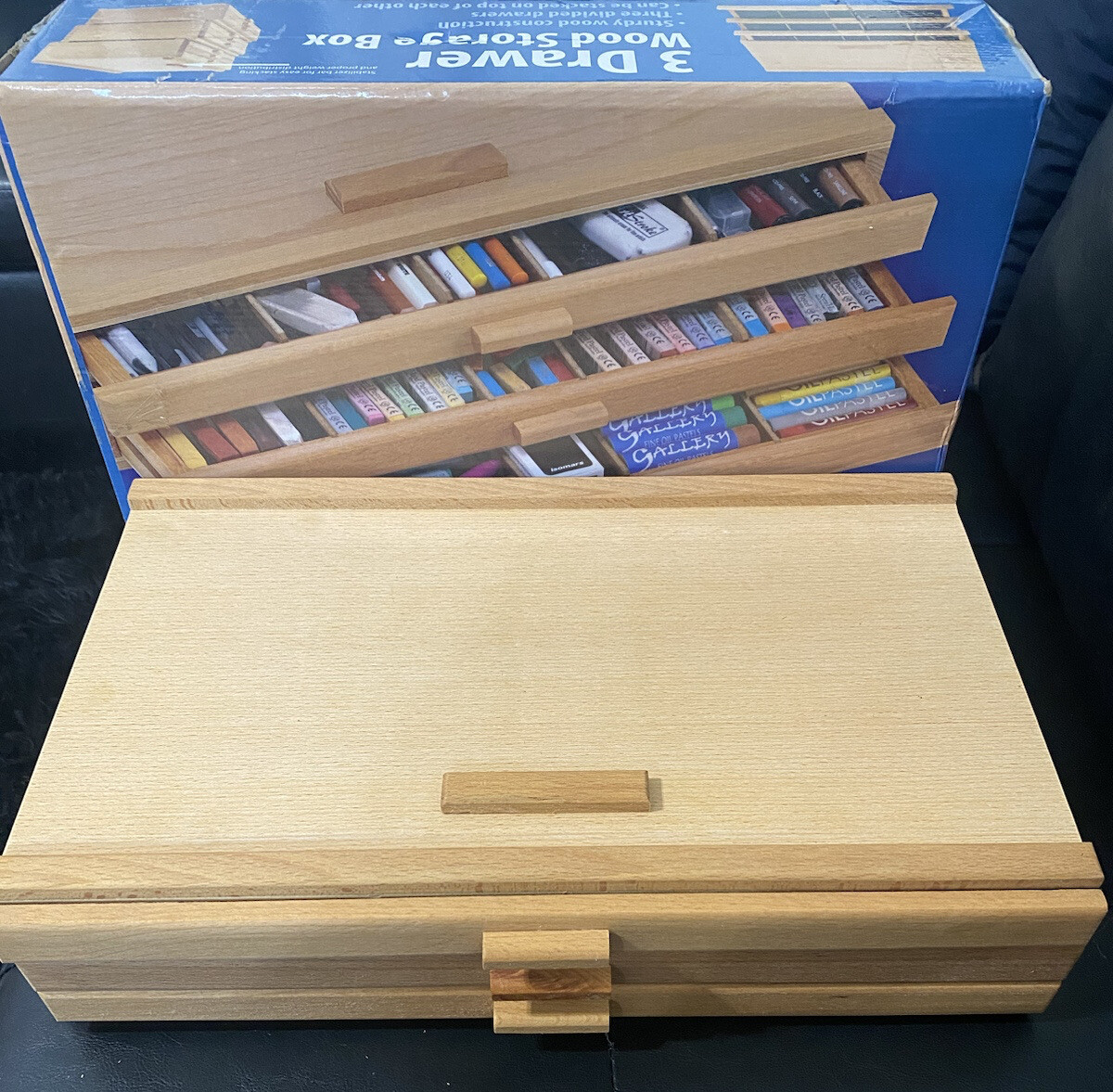 Pastel Storage Box Wood Box with Foam Lining, Sturdy and Stackable 3 ...