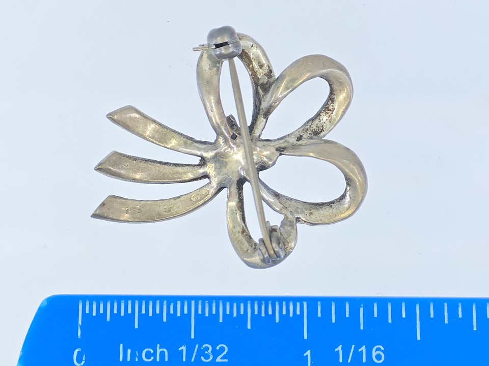ANTIQUE ART DECO SWEDISH HALLMARK 835 STERLING & MARCASITE BOW PIN ...
