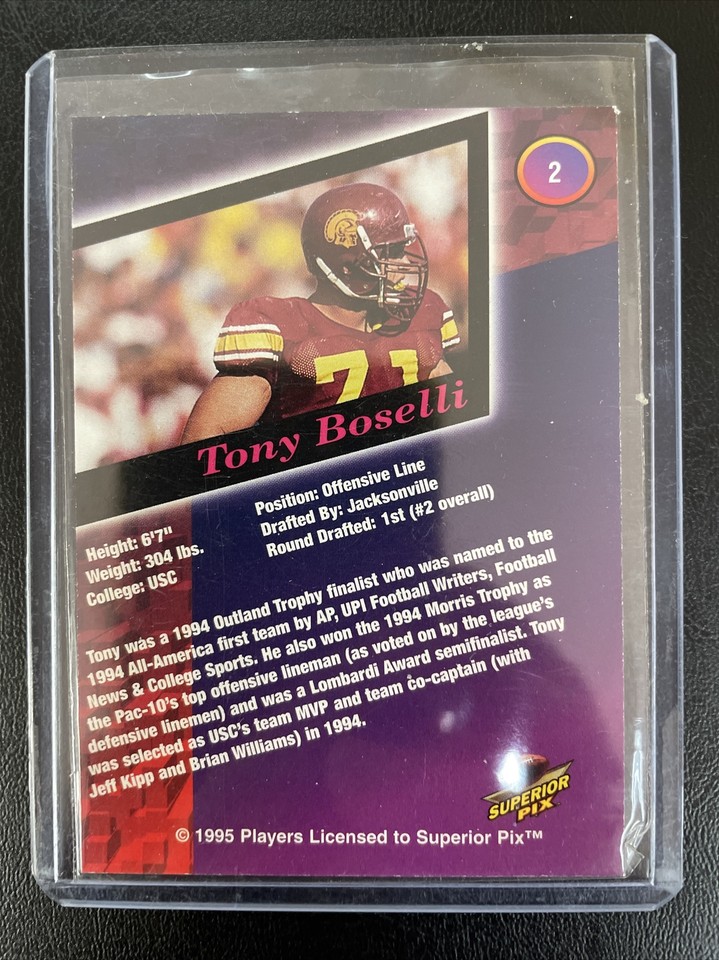 TONY BOSELLI 1995 SUPERIOR PIC AUTHENTIC AUTO #1667/4000 ROOKIE RC CARD ...