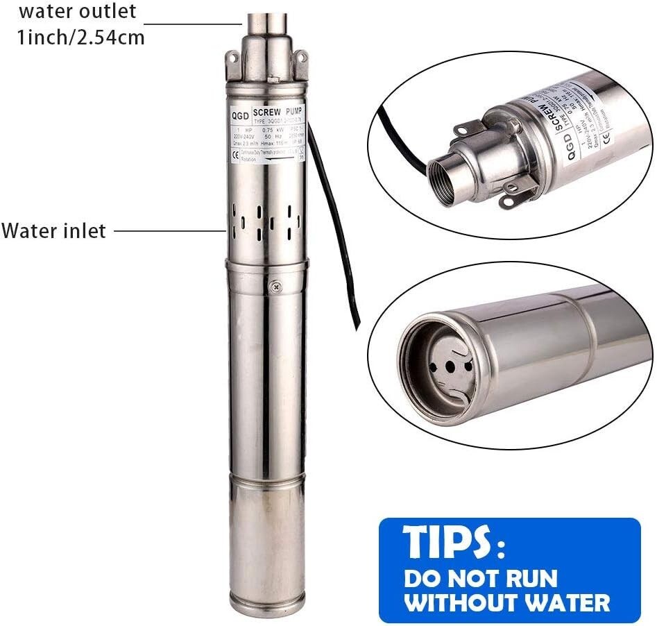 Deep Well Bore Pump 2" OD 220V Stainless Steel Submersible Screw Water ...