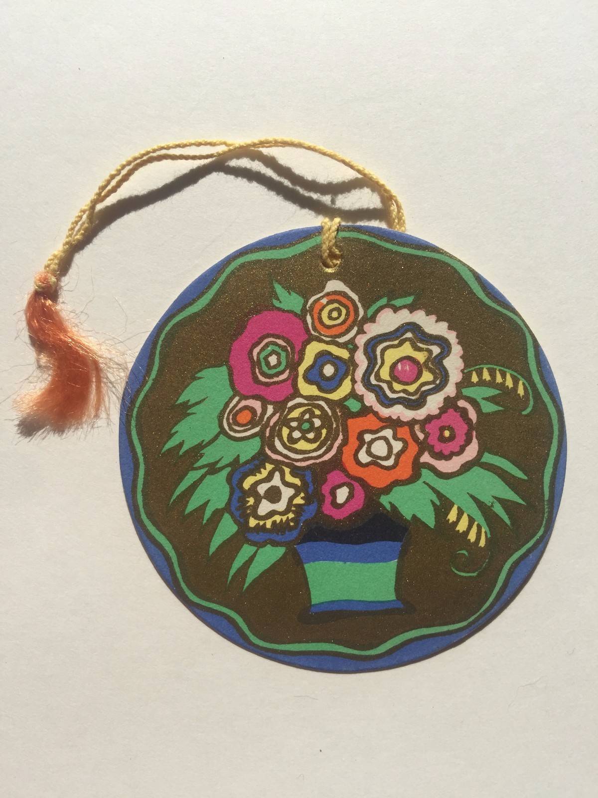 Vintage Bridge Game Tally -- Round Tally w/ Beautiful Vase of Art Deco ...