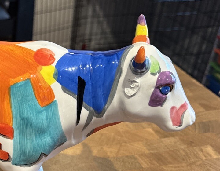 Vintage ceramic piggy bank, colorful cow bank, La Moola DeGraff | eBay