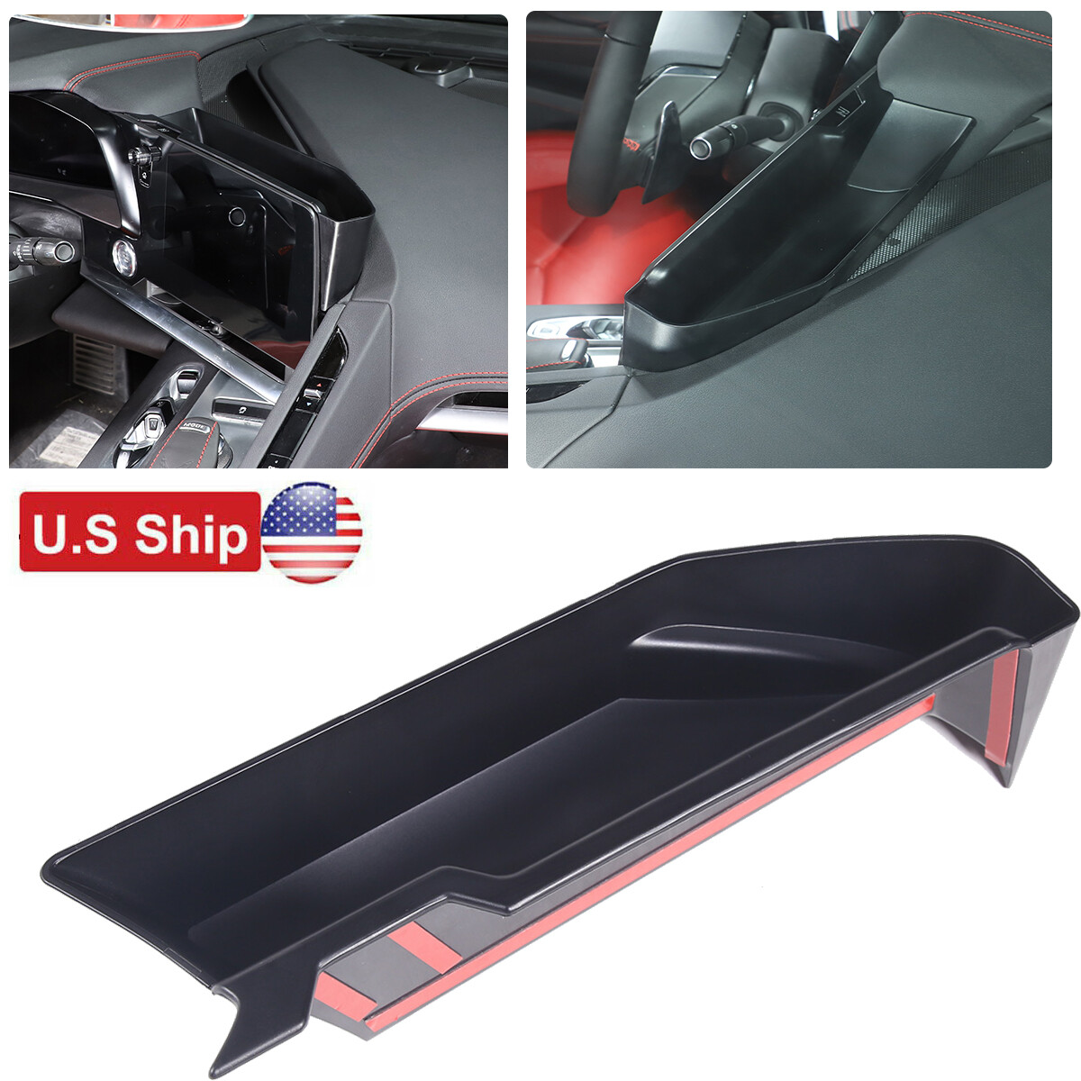 Black Navigation Rear Storage Box Tray Trim Fit For Corvette C8 Z51 Z06 ...