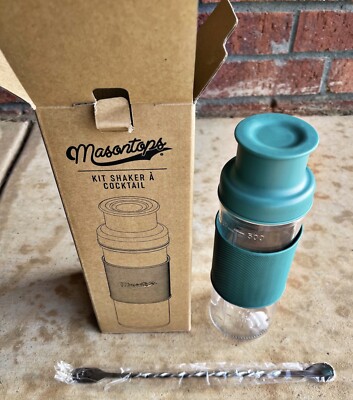 Mason Jar Cocktail Shaker Kit NIB Masontops Mason Tops Turquoise Blue ...