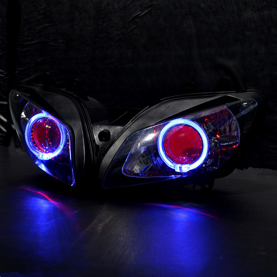 Headlight For Yamaha YZF R1 2002-2003 Custom Blue Angel Eyes+Red Demon ...