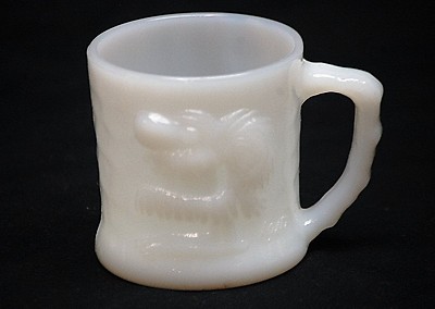 Grog Cave Man White Milk Glass Coffee Cup Mug Anchor Hocking Fire King ...