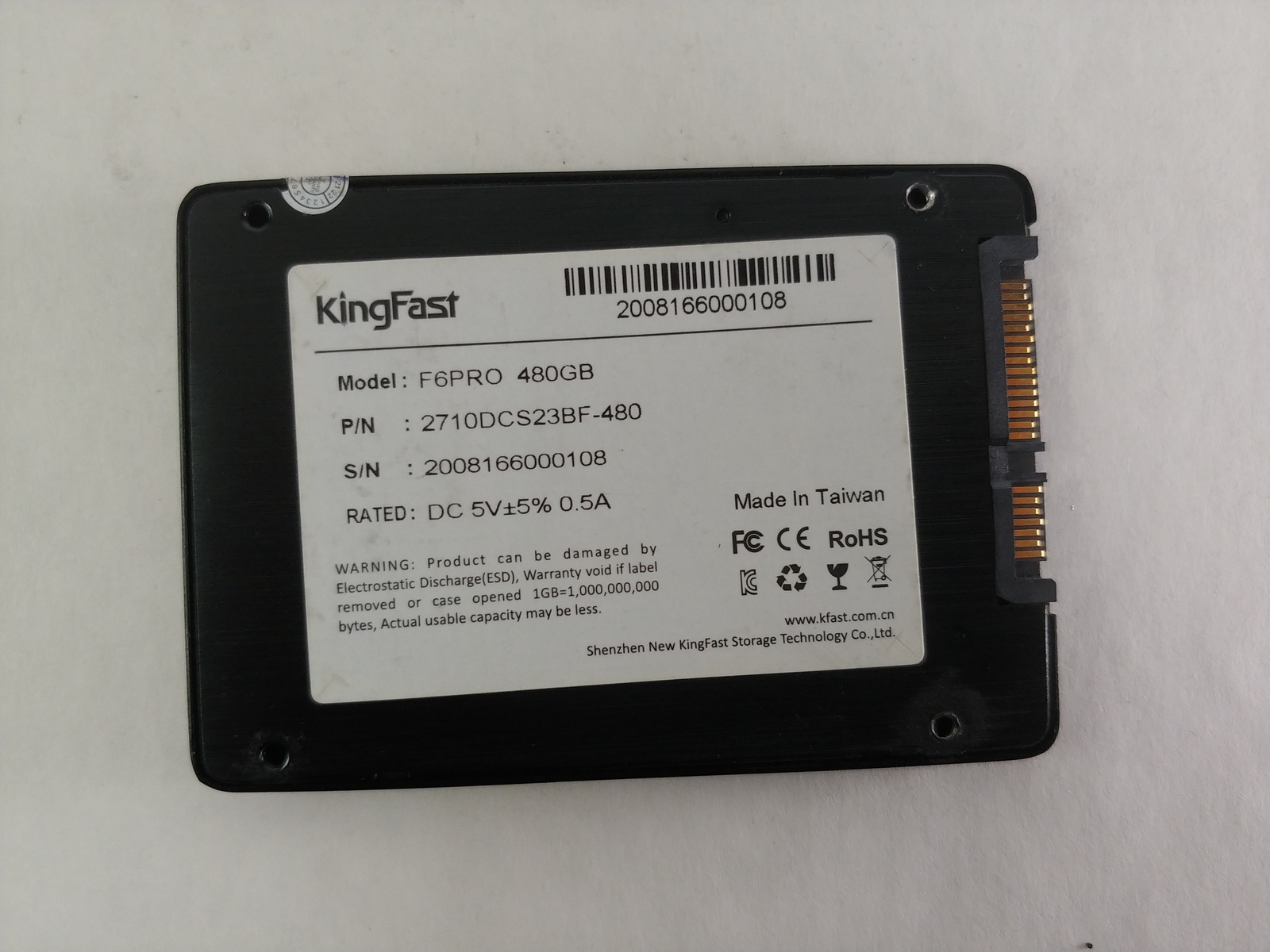 KingFast F6PRO 2710DCS23BF-480 480 GB SATA III 2.5" Solid State Drive ...