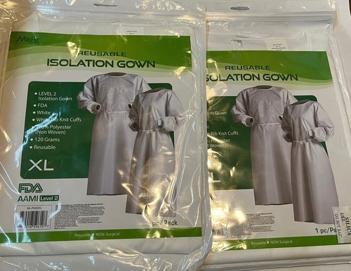 2 X New MiLife REUSABLE ML-PG00XL FDA AAMI Level 2 Isolation Gowns Size ...