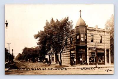 153 Street & Columbia "Busy Corner" HARVEY Illinois RPPC Antique Cook ...
