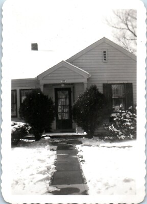 1940s Snowy House Front Door With Bushes and House Number 2109 Vintage ...