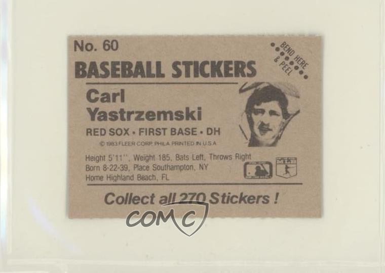 1983 Fleer Baseball Album Stickers Carl Yastrzemski #60 HOF | eBay
