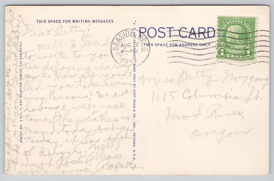 Comic Hello Dock Swim Scene 1933 Curteich Linen Postcard 3A-H444 | eBay