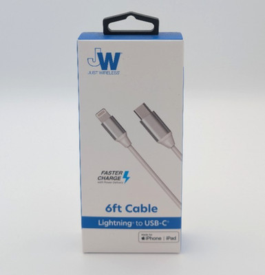 JW Just Wireless Lightning To USB-C Faster Charge 6 Ft Cable White MFi ...