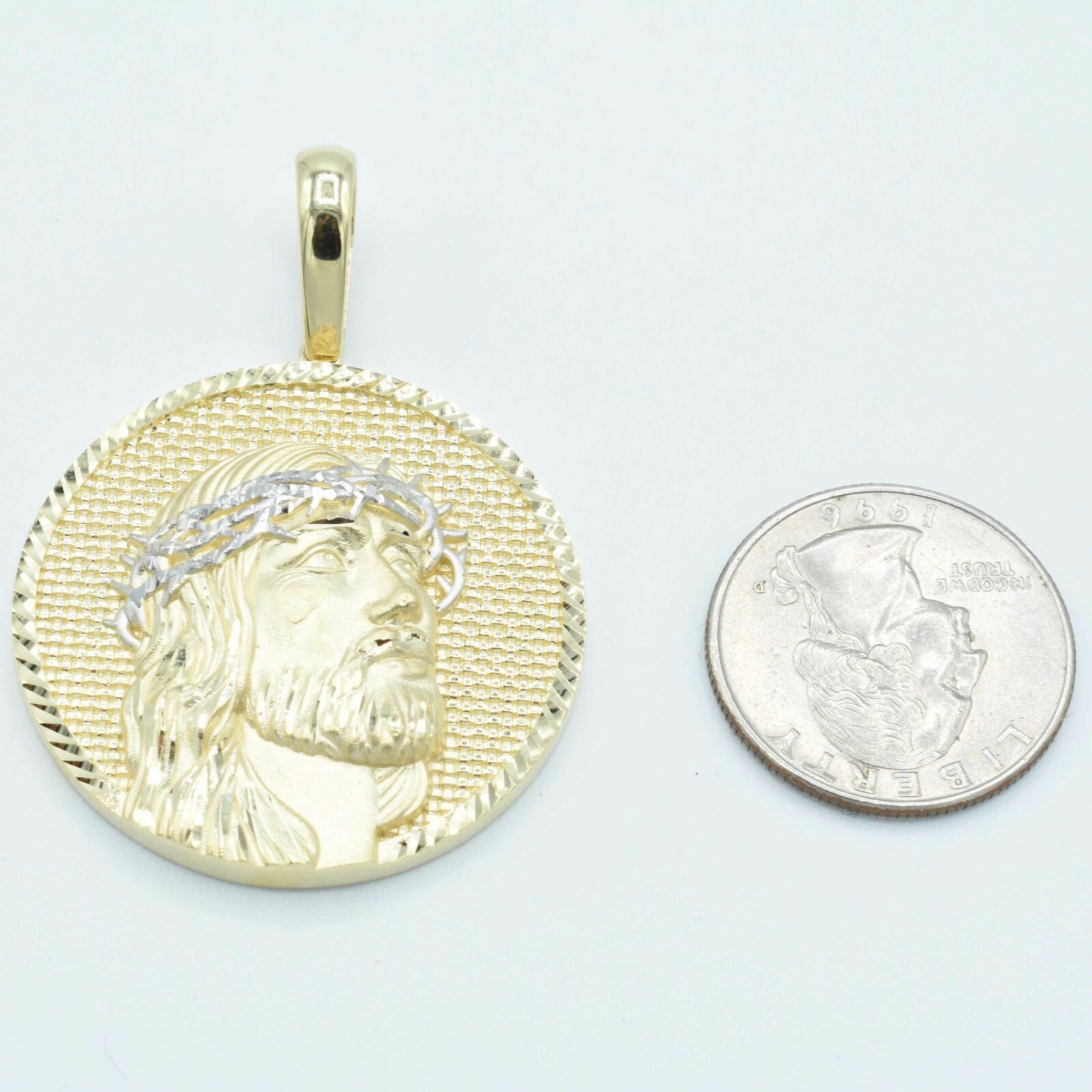 Diamond Cut Jesus Medallion Pendant Real Solid 10K Yellow White Gold ...
