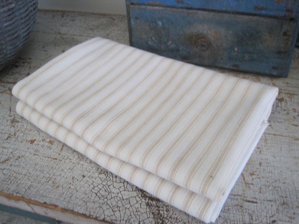 Old Unusual Brown and White Ticking Fabric Textile Primitive American ...