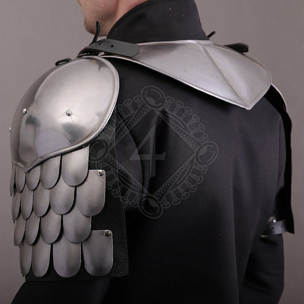 Halloween Medieval Larp Gothic steel Pair Pauldrons W Gorget Scale ...