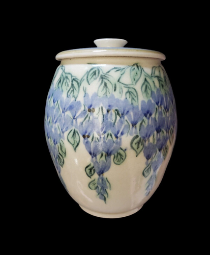 Handcrafted white Pottery Jar with Lid - Floral Wisteria Design Signed ...