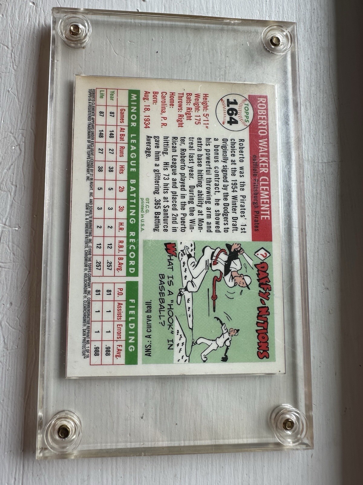 1998 TOPPS REPRINT FINEST REFRACTOR w/COATING 1955 #164 Roberto ...