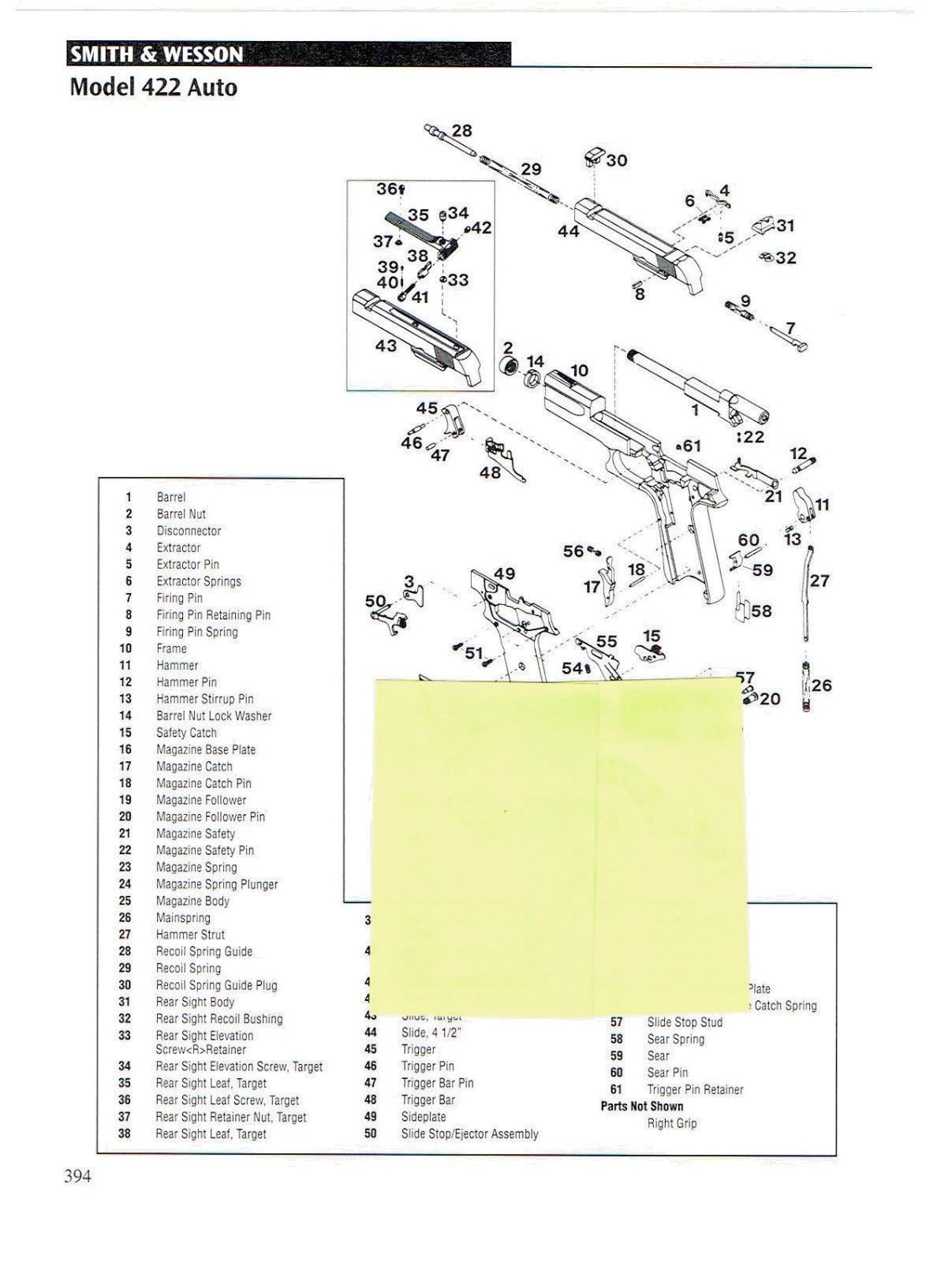 SMITH & WESSON MODEL 67 REVOLVER, MODEL 422 PISTOL EXPLODED VIEW/ PARTS ...