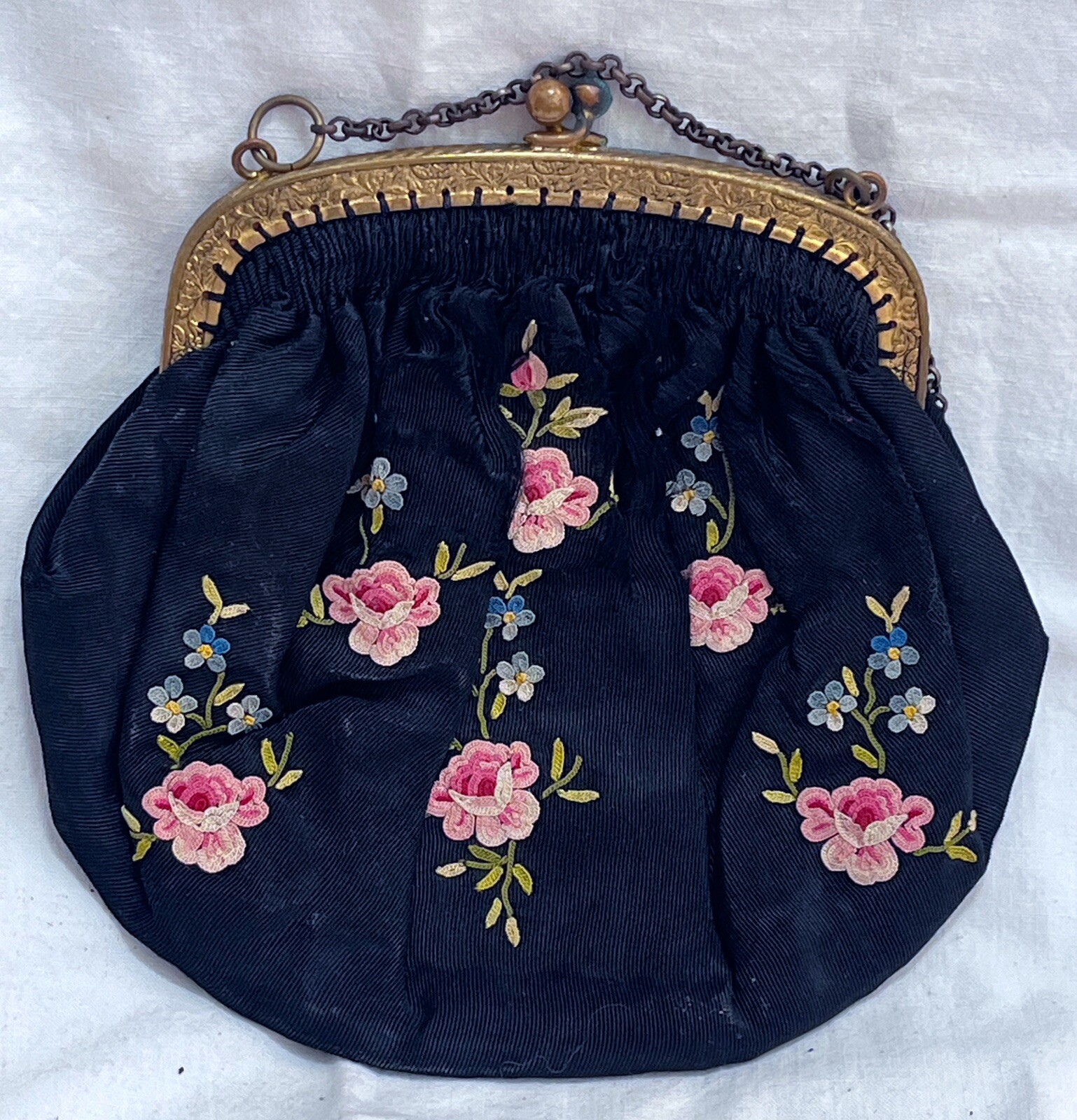 ANTIQUE VICTORIAN SILK Embroidered ROSES SIGNED MADE … - Gem