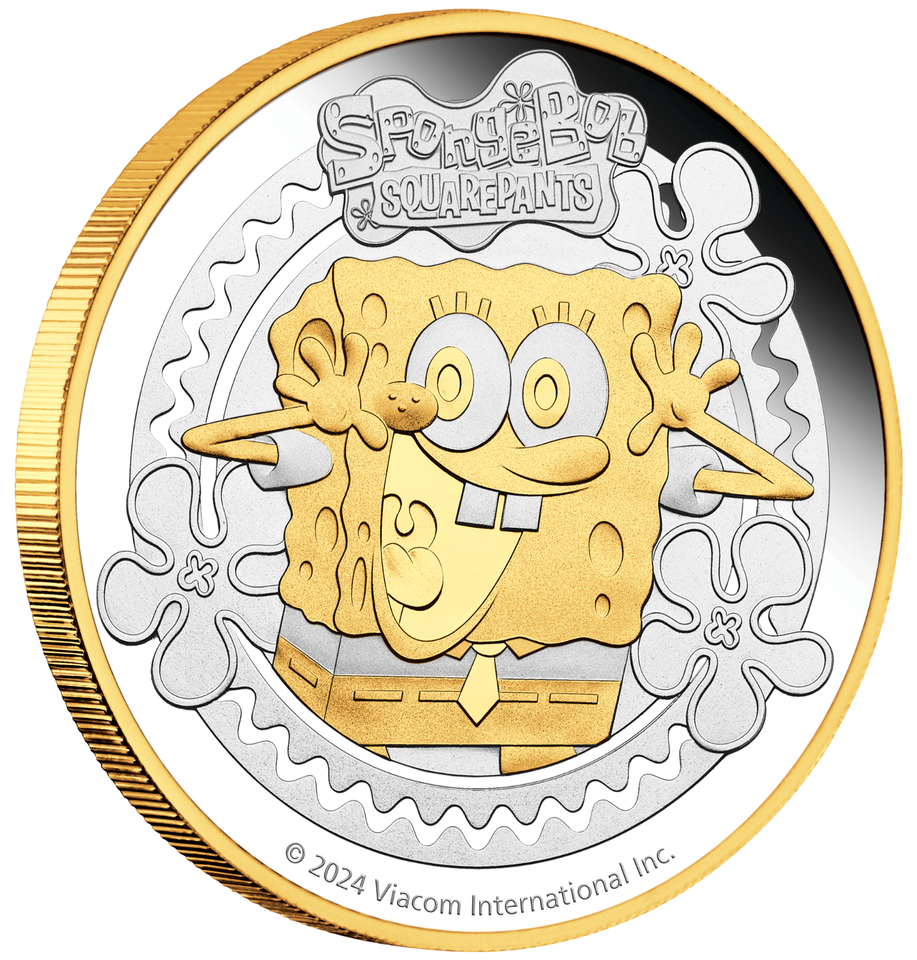 2024 SPONGEBOB SQUAREPANTS 2oz SILVER PROOF GILDED $2 COIN w ...