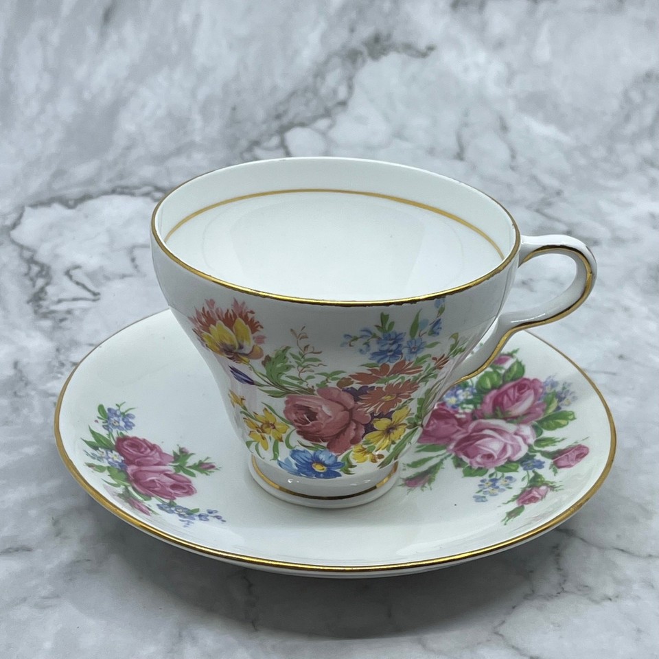 Vintage Clare Bone China Teacup & Saucer Set - Pink Roses Floral TA7 | eBay