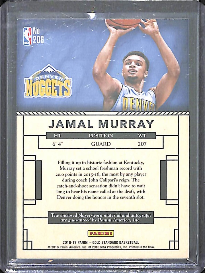 2016-17 Panini Gold Standard Rookie Relic Autograph #206 Jamal Murray ...
