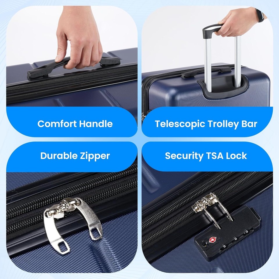 Simple Deluxe Hardside Frame Carry On Luggage TSA Lock with Zipper ...