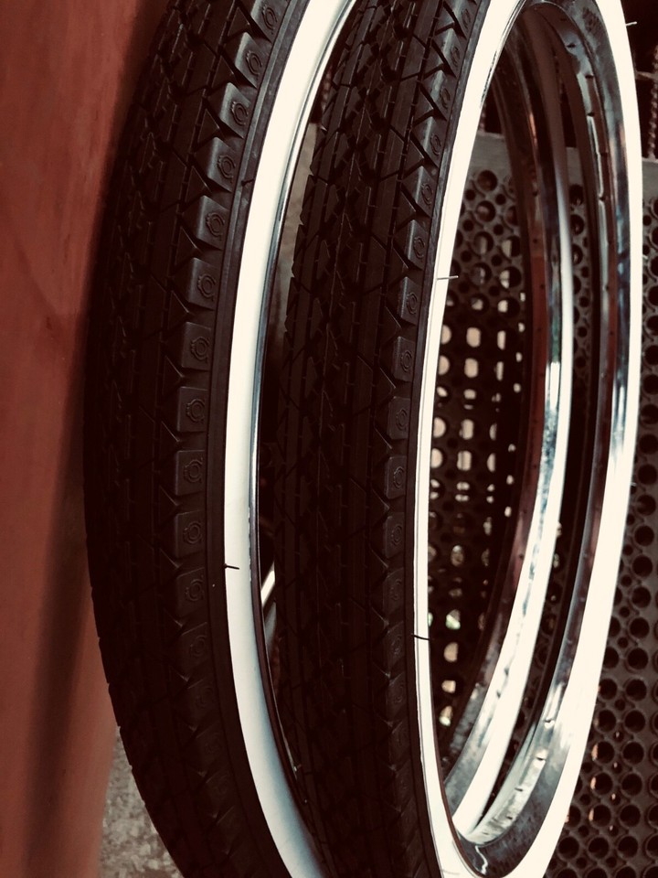WHITEWALL 26 X 2.125 balloon bicycle tires TWO GOODYEAR TREAD Schwinn ...