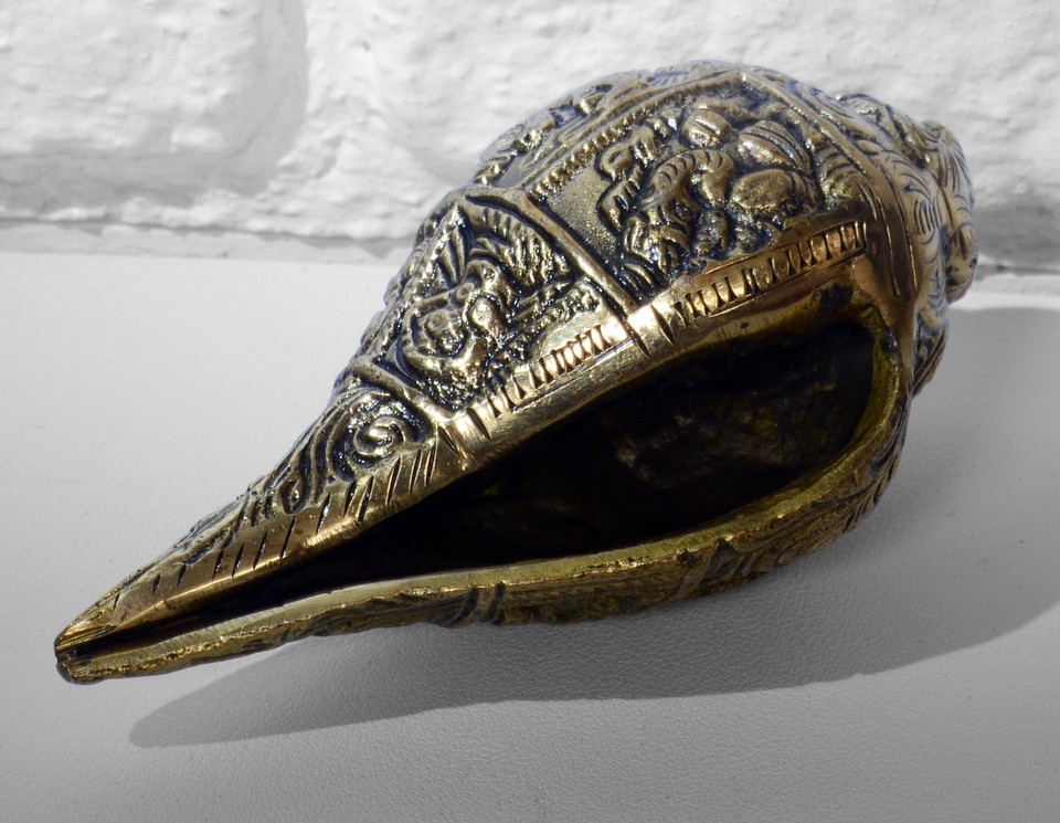 Weighty Brass Ganesha Shankh Conch Shell, 13cm Length. Beautiful ...