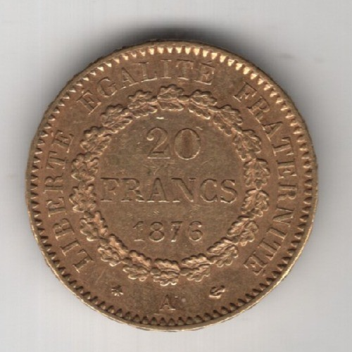 20 FRANCS 1876 A FRANCE .900 GOLD RÉPUBLIQUE FRANÇAISE 6.4gr LUCKY ...