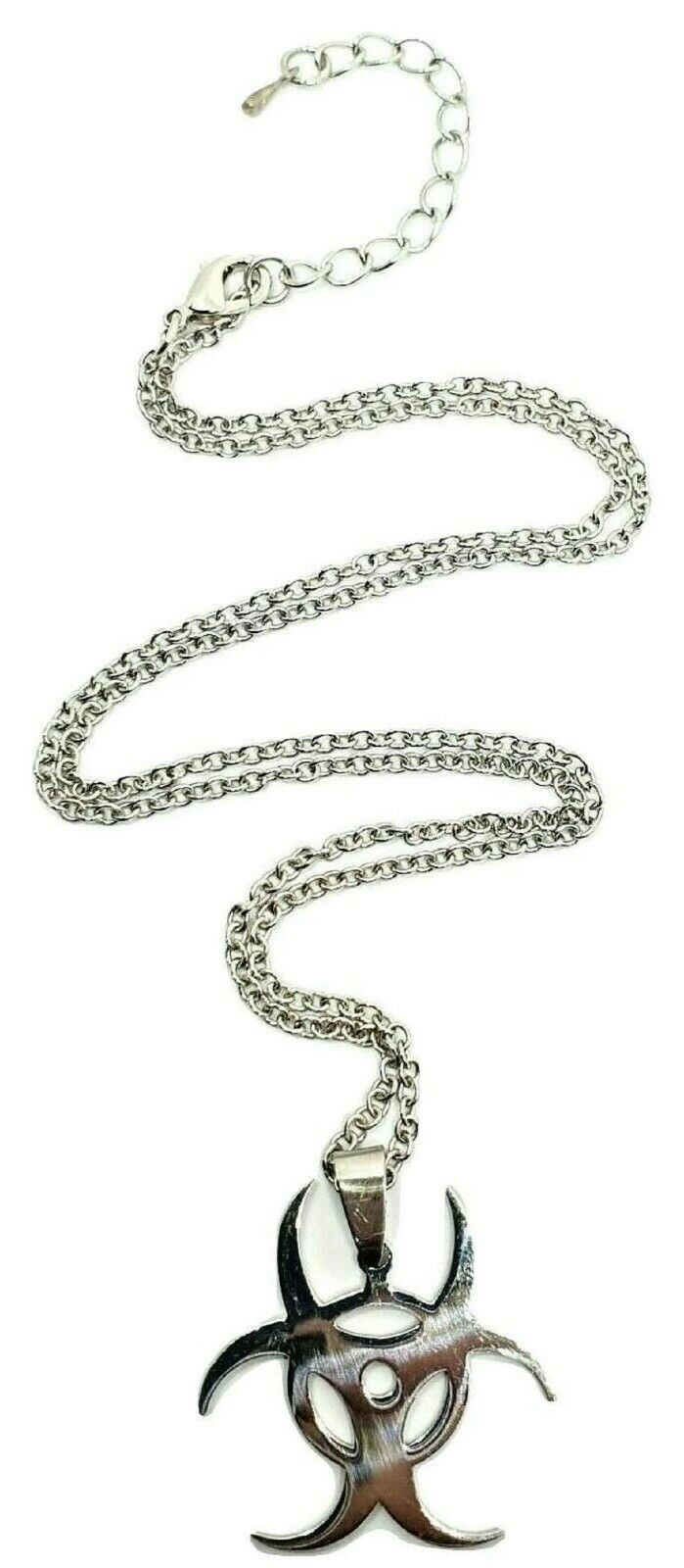 Biohazard Necklace Pendant 22" Chain Stainless Steel Polished Symbol ...