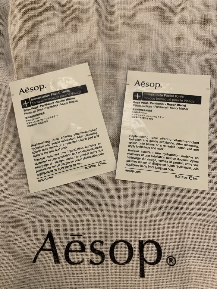 Aēsop Immaculate Facial Tonic Samples & Signature Cloth Draw String Bag ...