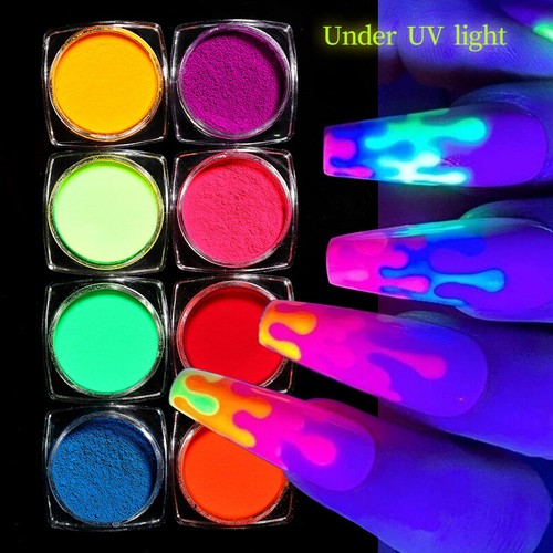 Fluorescent Nail Glitter Powder For Nails Neon Glowing Powder ≌ | eBay UK